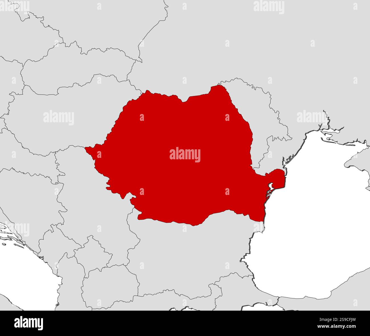 Map of Romania and nearby countries, Romania is highlighted in red ...