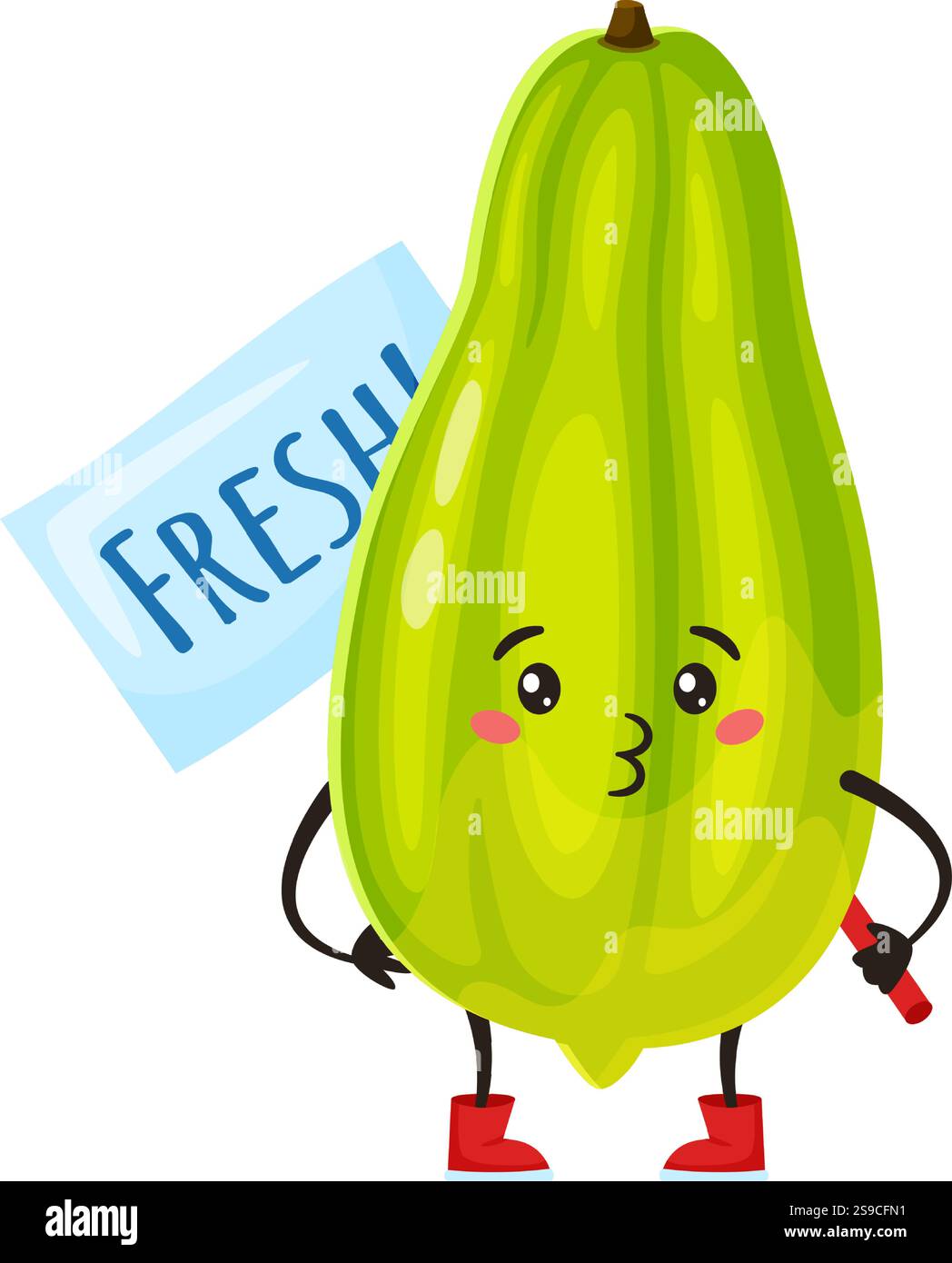 Cartoon illustration featuring a fresh chayote character joyfully ...