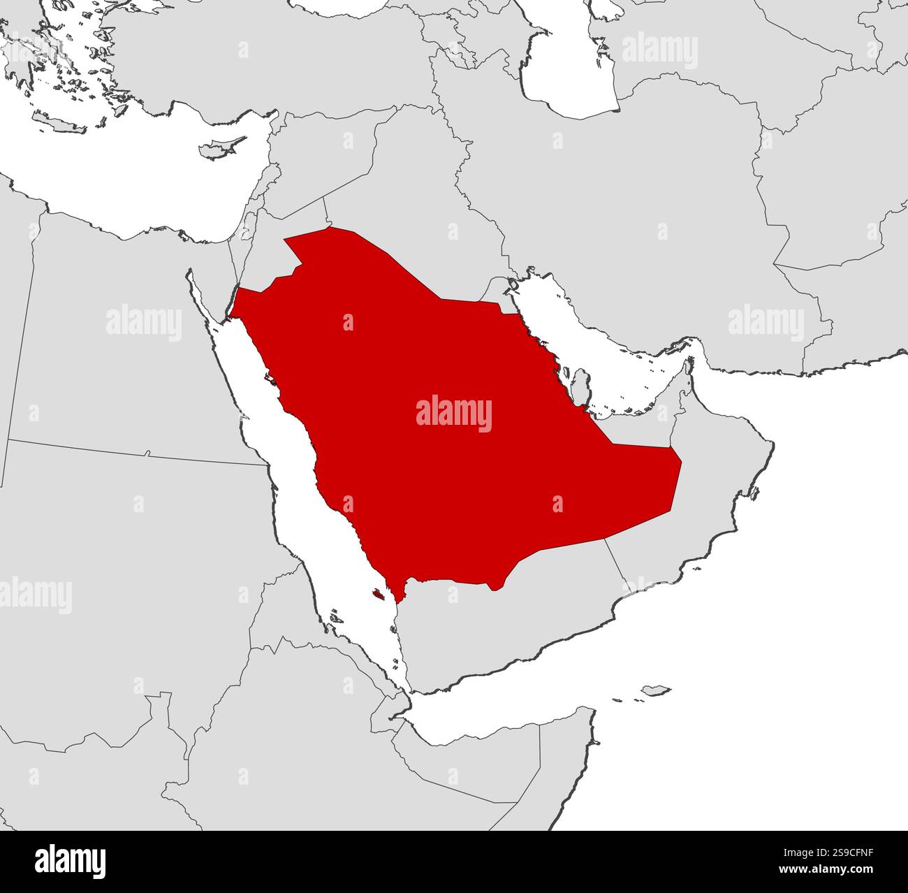 Map of Saudi Arabia and nearby countries, Saudi Arabia is highlighted ...