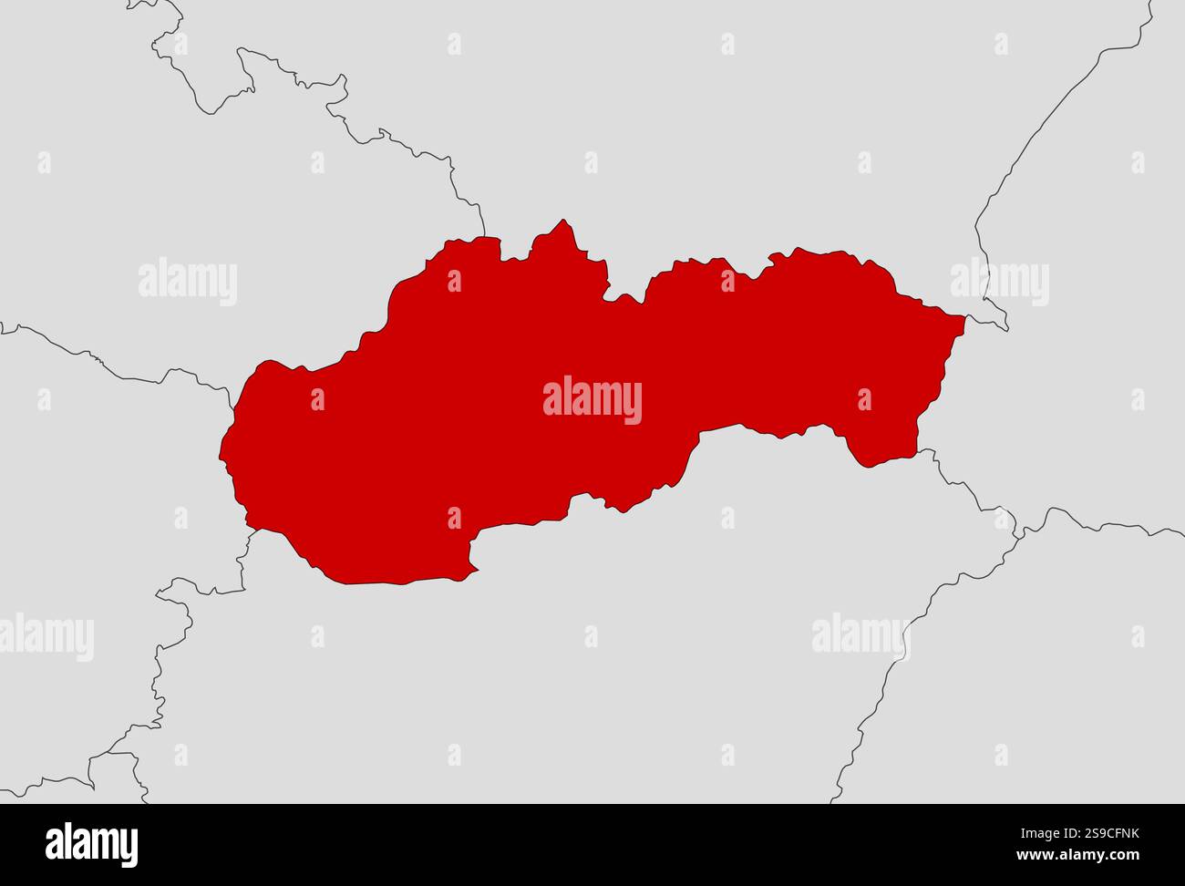 Map of Slovakia and nearby countries, Slovakia is highlighted in red ...