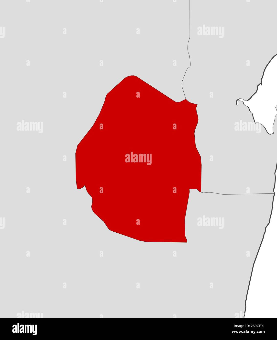Map of Swaziland and nearby countries, Swaziland is highlighted in red ...
