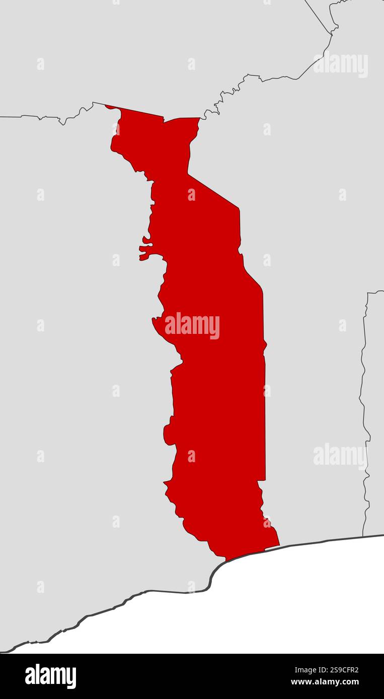 Map of Togo and nearby countries, Togo is highlighted in red Stock ...