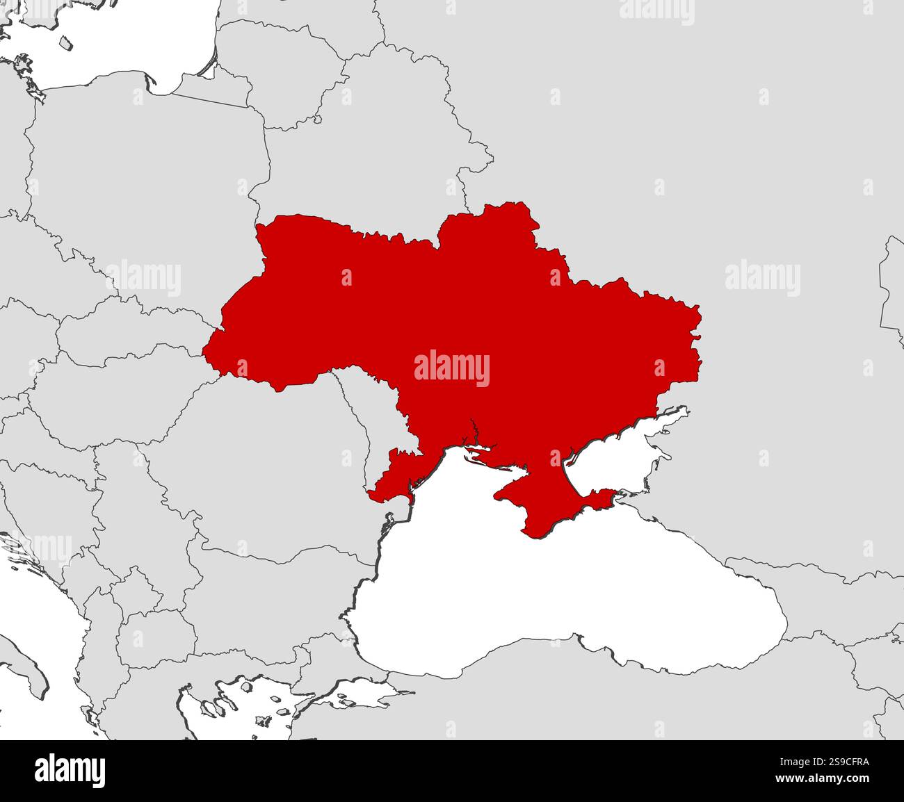 Map of Ukraine and nearby countries, Ukraine is highlighted in red ...