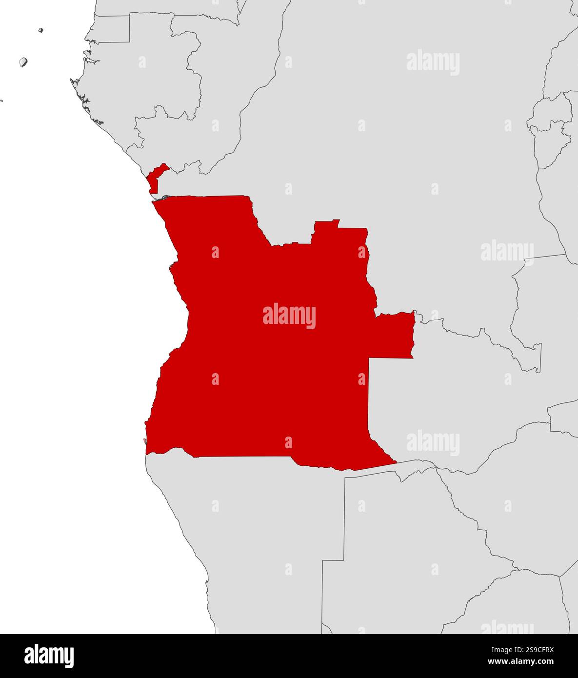 Map of Angola and nearby countries, Angola is highlighted in red Stock ...