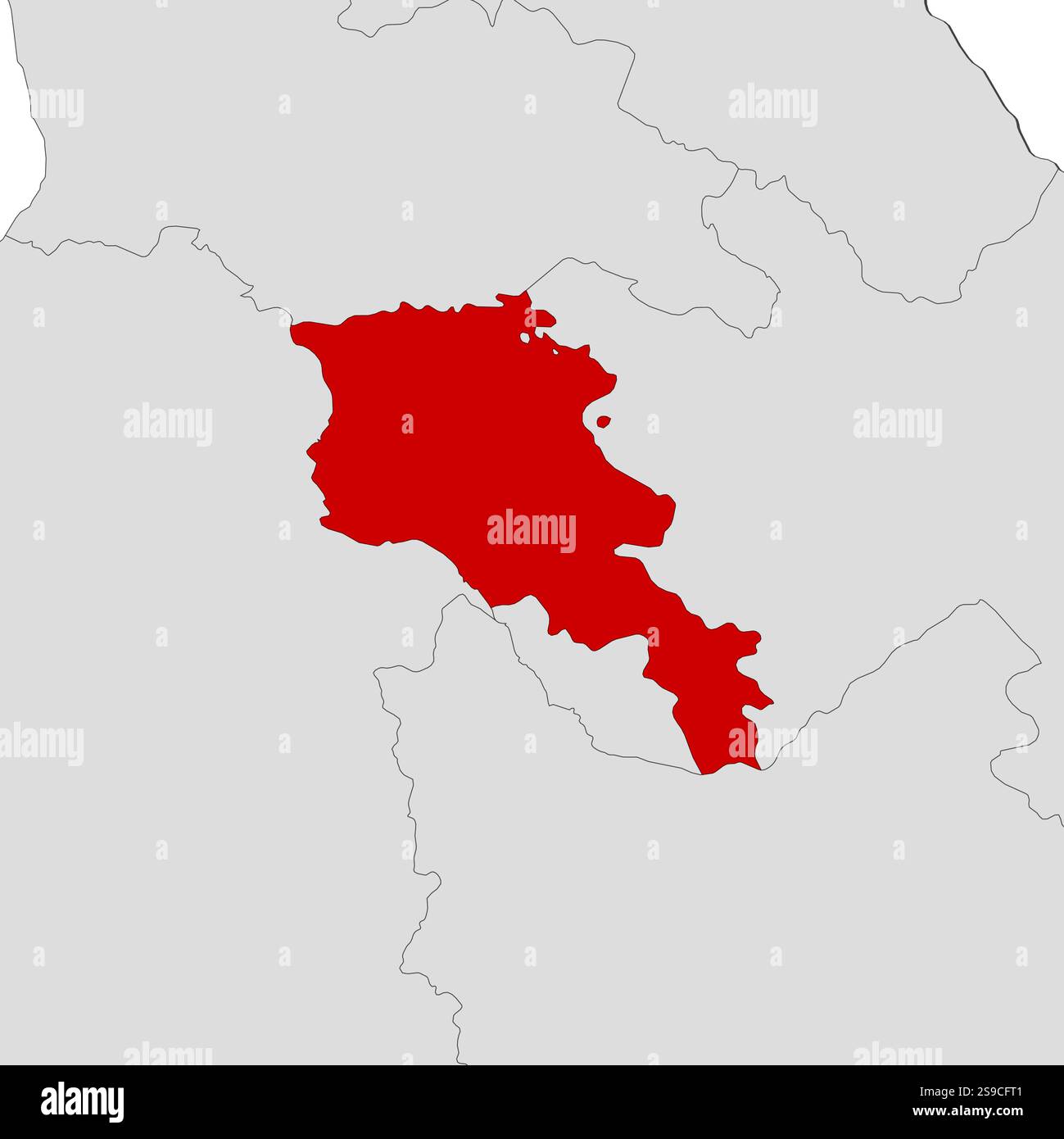 Map of Armenia and nearby countries, Armenia is highlighted in red ...