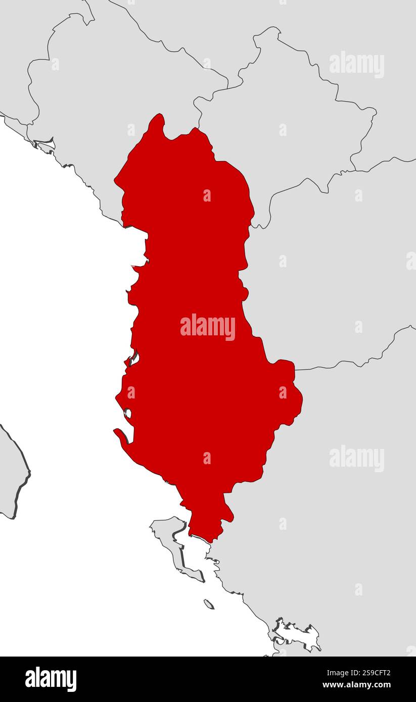 Map of Albania and nearby countries, Albania is highlighted in red ...