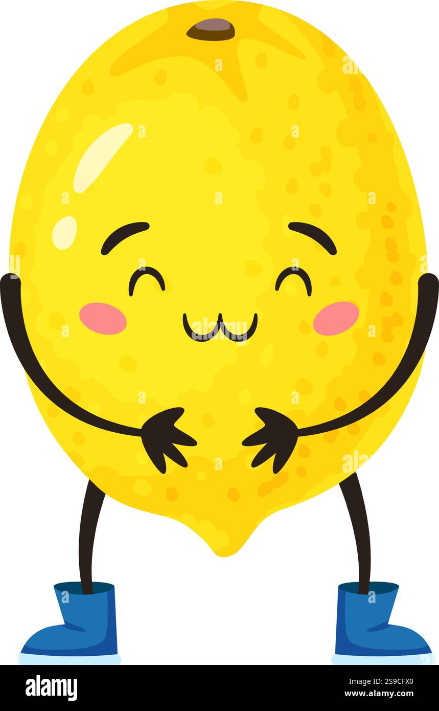 Cartoon illustration of a happy lemon character hugging itself, wearing ...