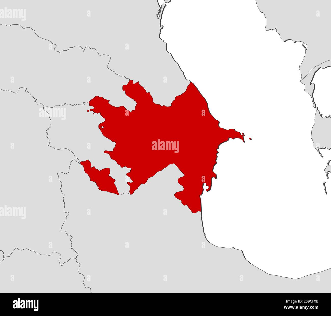 Map of Azerbaijan and nearby countries, Azerbaijan is highlighted in ...