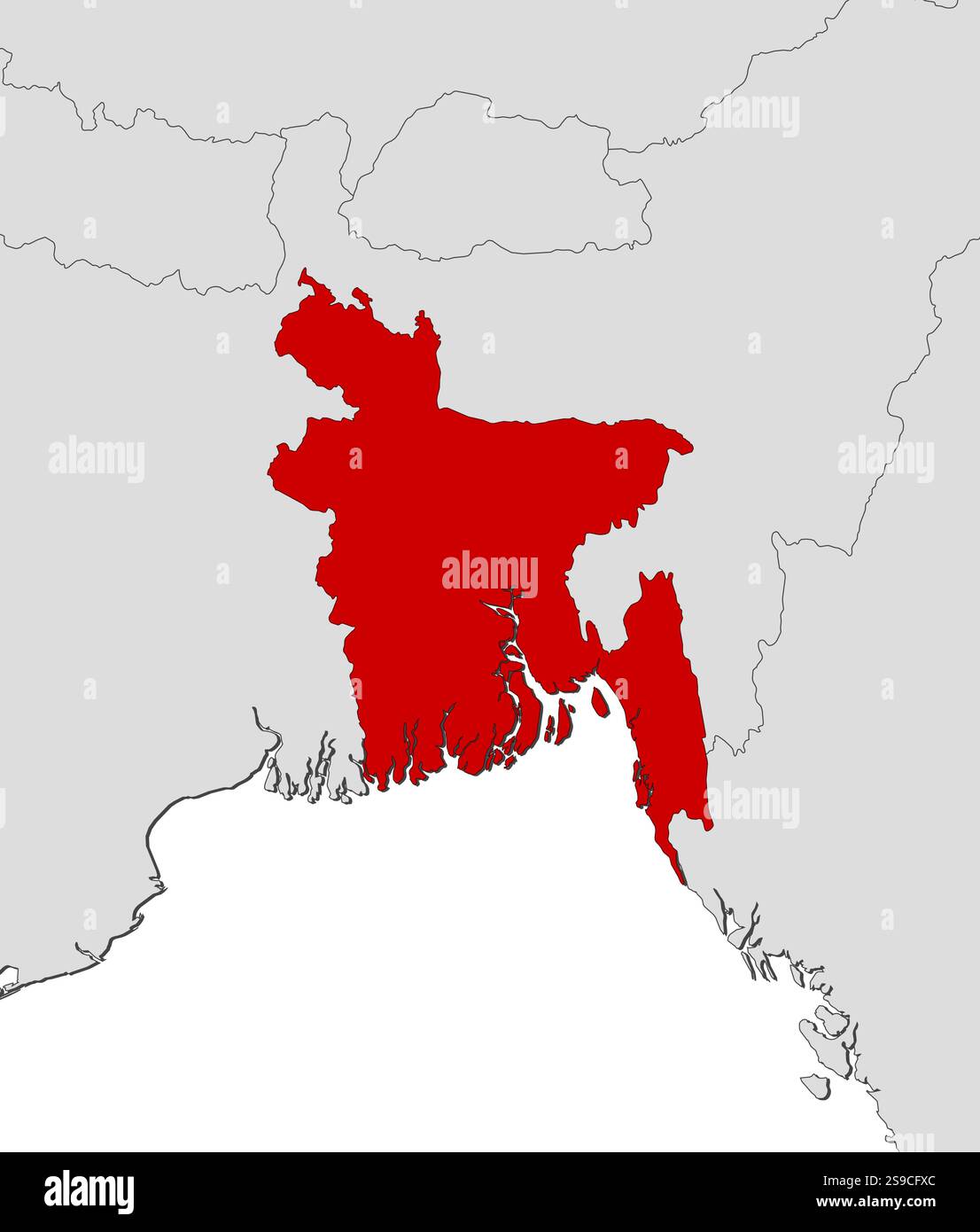 Map of Bangladesh and nearby countries, Bangladesh is highlighted in ...