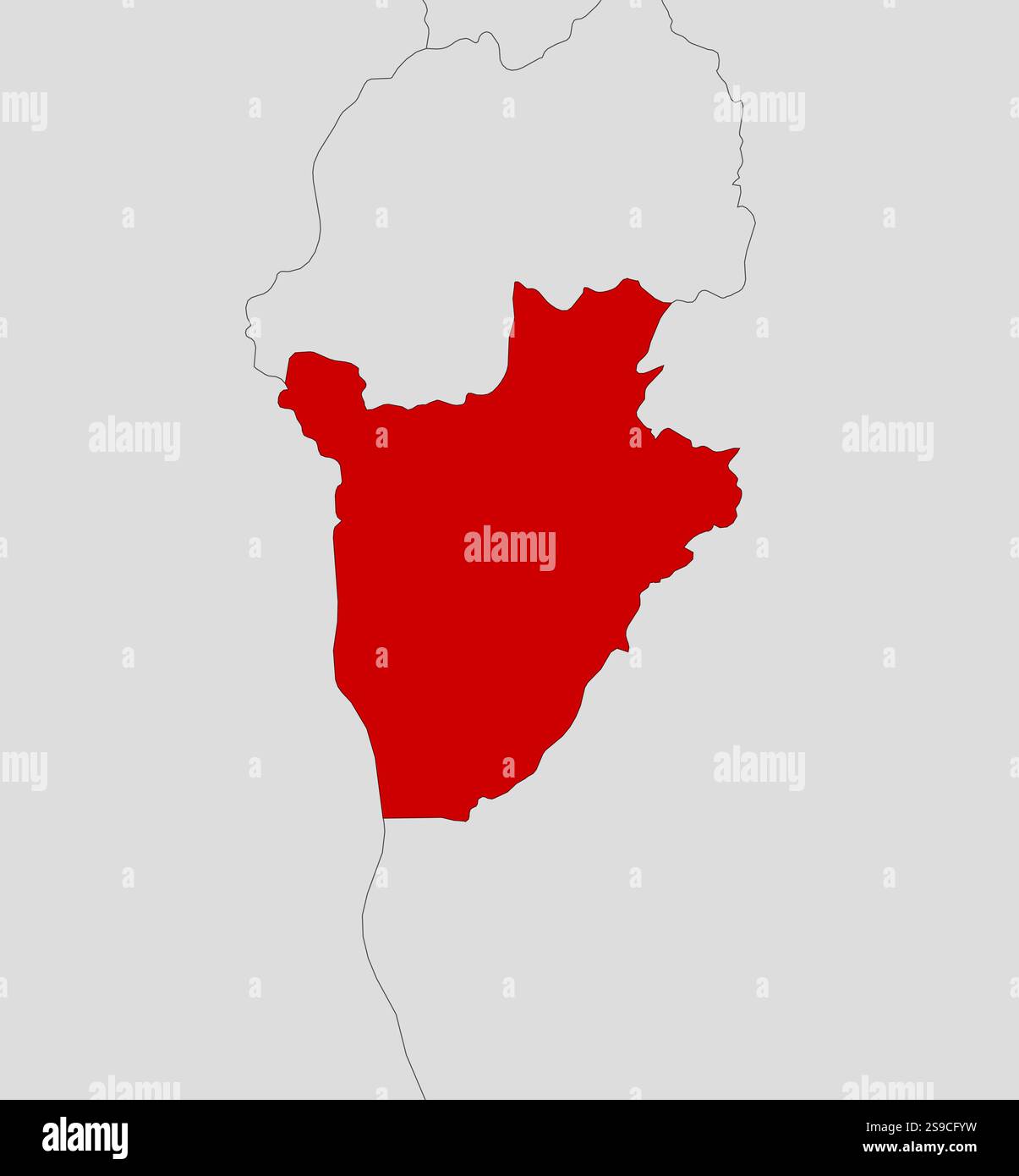 Map of Burundi and nearby countries, Burundi is highlighted in red ...