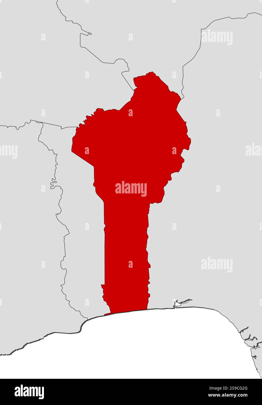 Map of Benin and nearby countries, Benin is highlighted in red Stock ...
