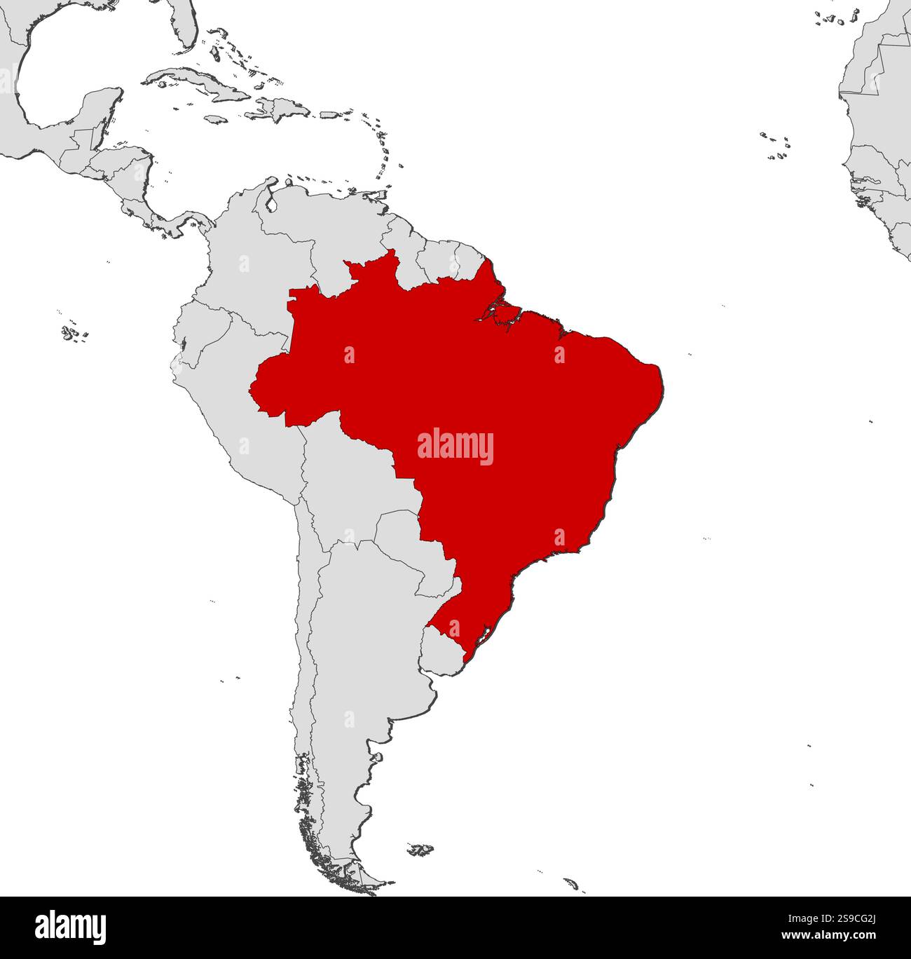Map of Brazil and nearby countries, Brazil is highlighted in red Stock ...