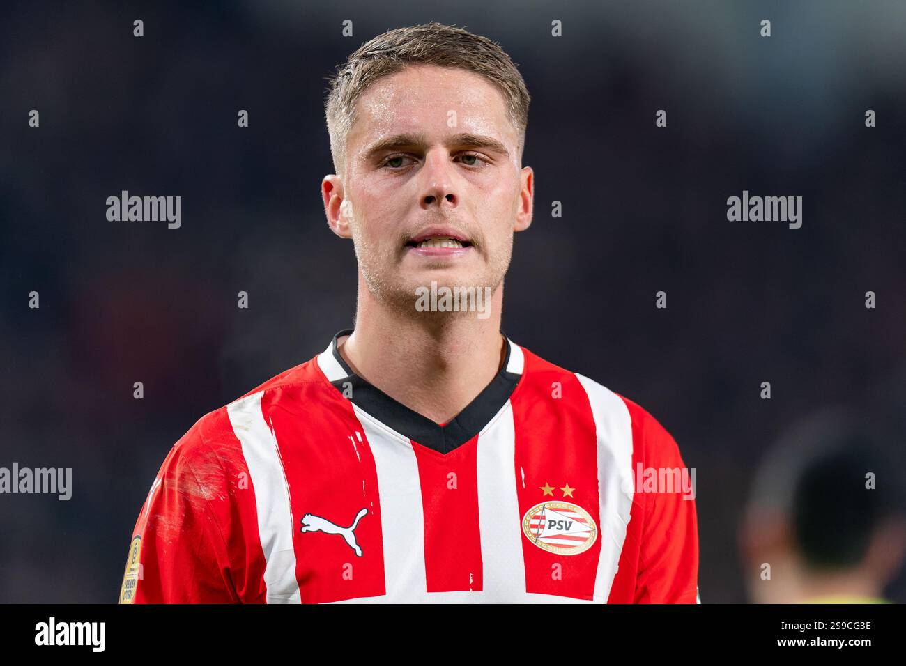 EINDHOVEN, NETHERLANDS - JANUARY 25: Joey Veerman of PSV looks on ...