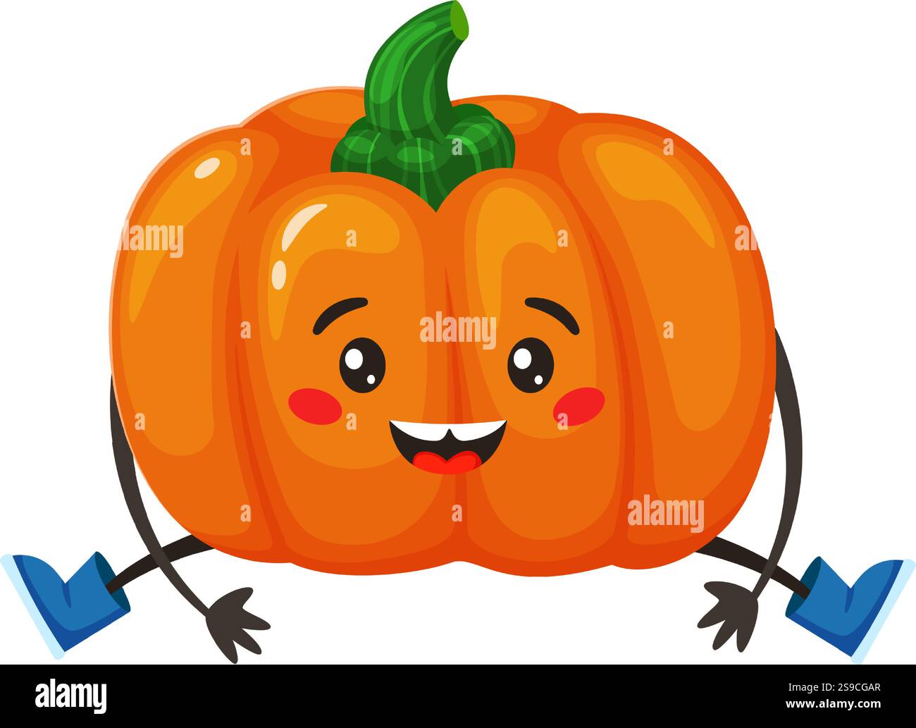 Cartoon illustration of a cheerful pumpkin character sitting with its ...