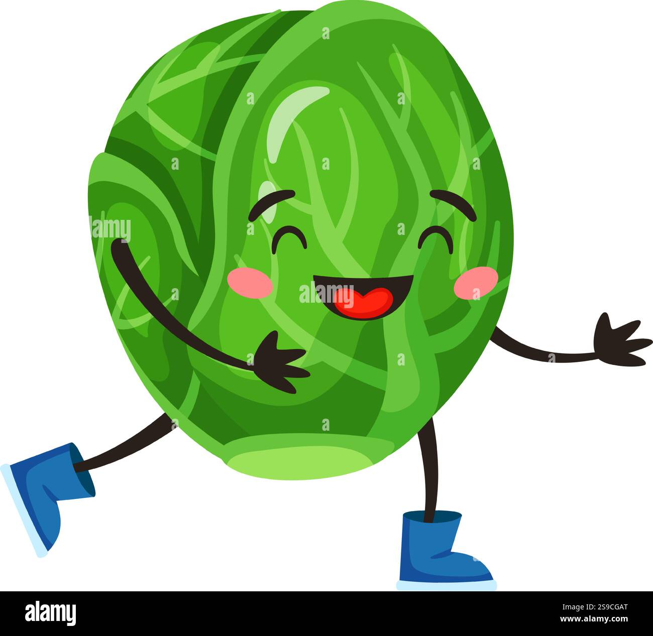 Happy brussels sprout character joyfully walking and laughing while ...