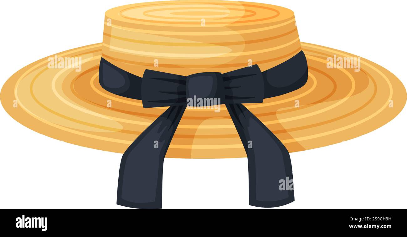 Stylish straw hat featuring a classic black ribbon bow, perfect for ...