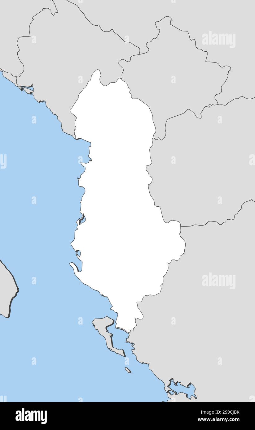Map of Albania and nearby countries, Albania is highlighted in white ...