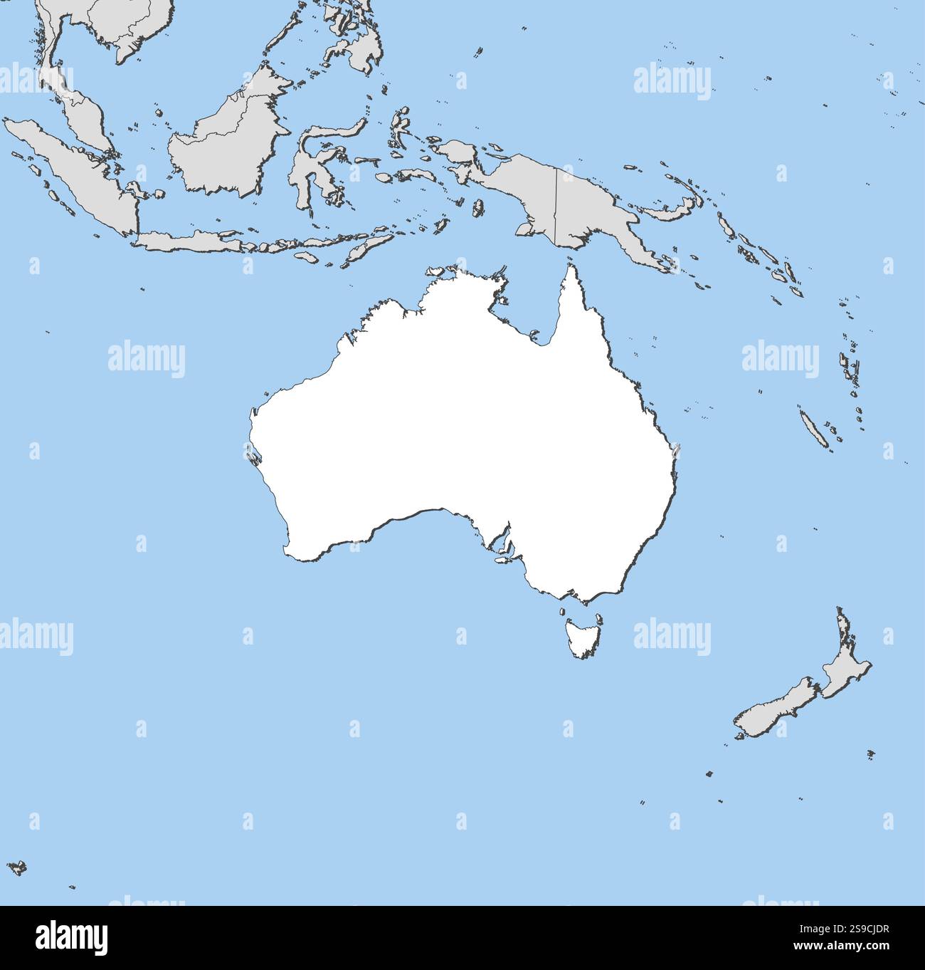 Map of Australia and nearby countries, Australia is highlighted in ...