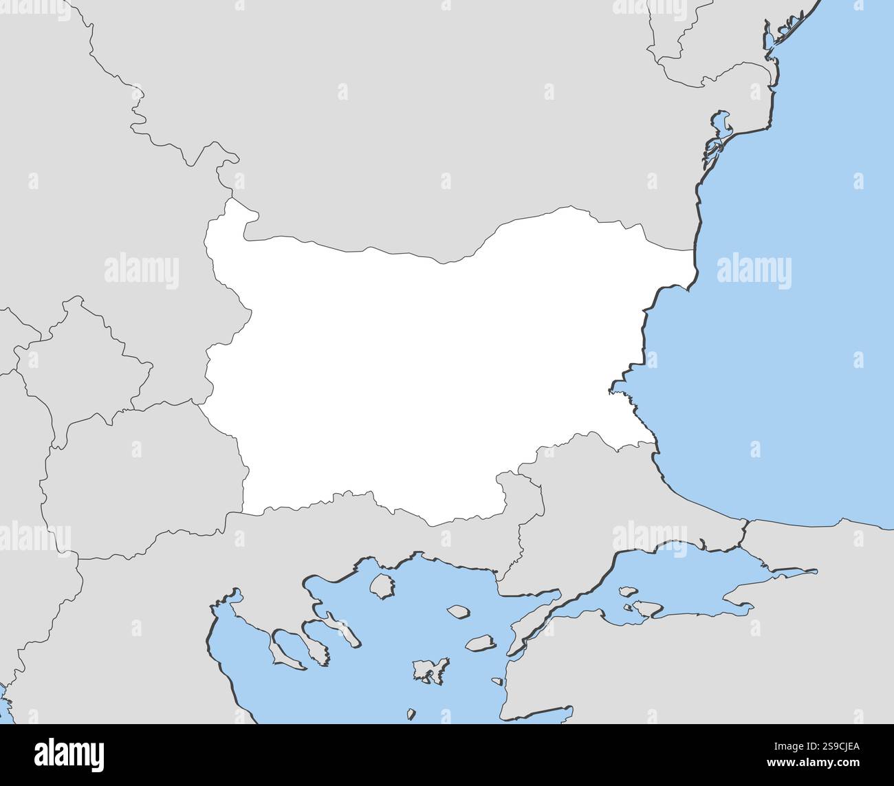 Map of Bulgaria and nearby countries, Bulgaria is highlighted in white ...