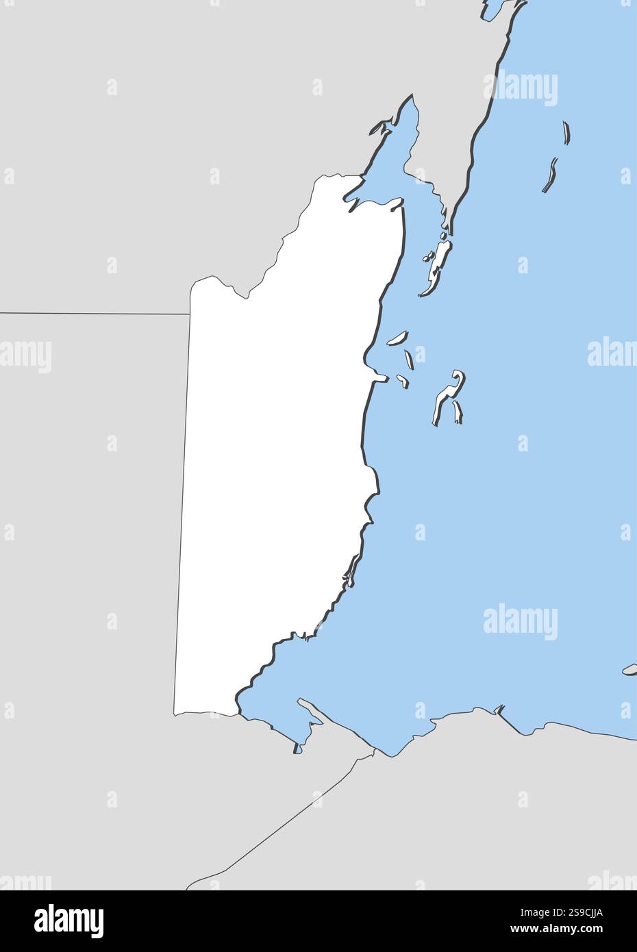 Map of Belize and nearby countries, Belize is highlighted in white ...
