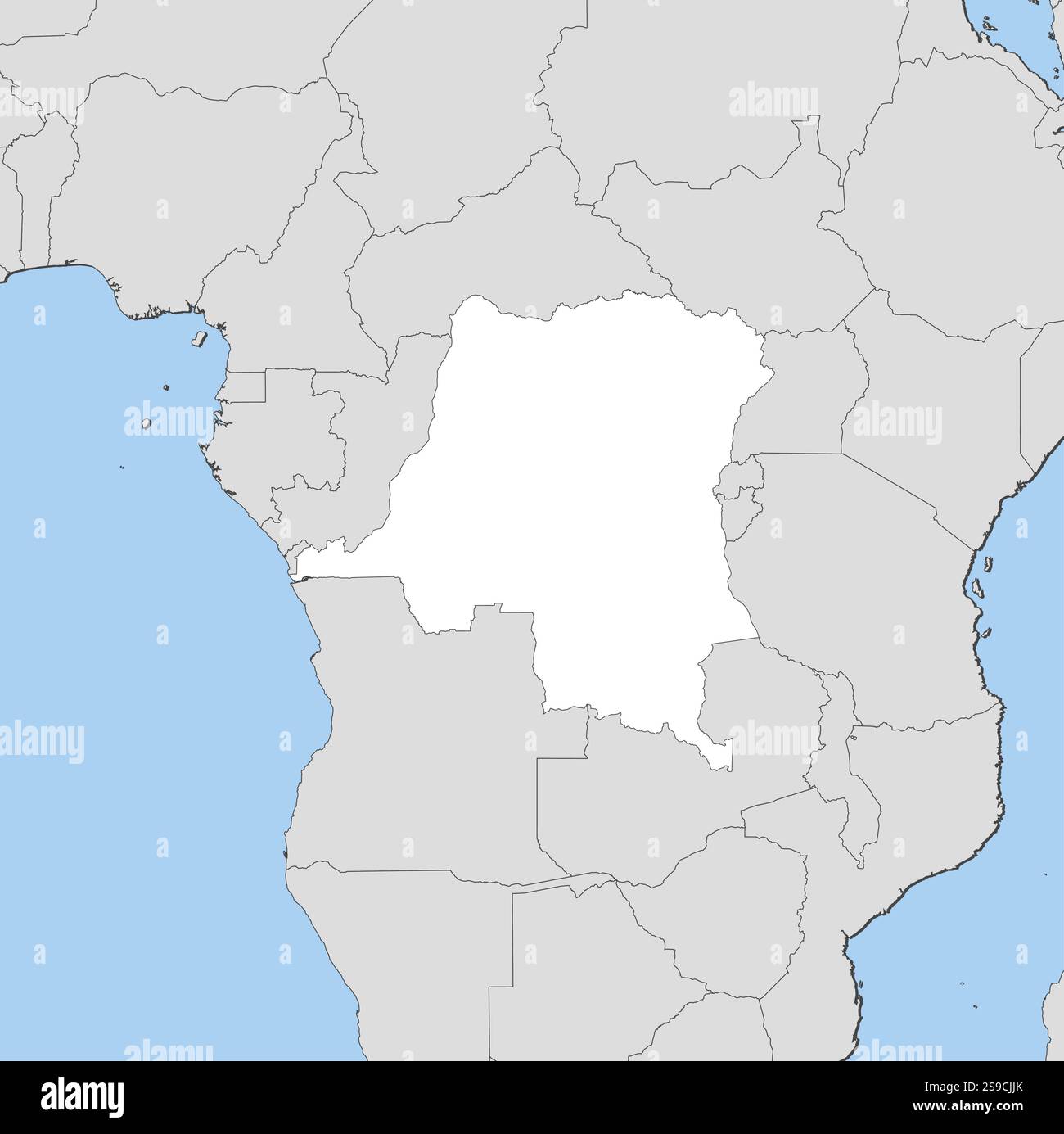 Map of Democratic Republic of the Congo and nearby countries ...