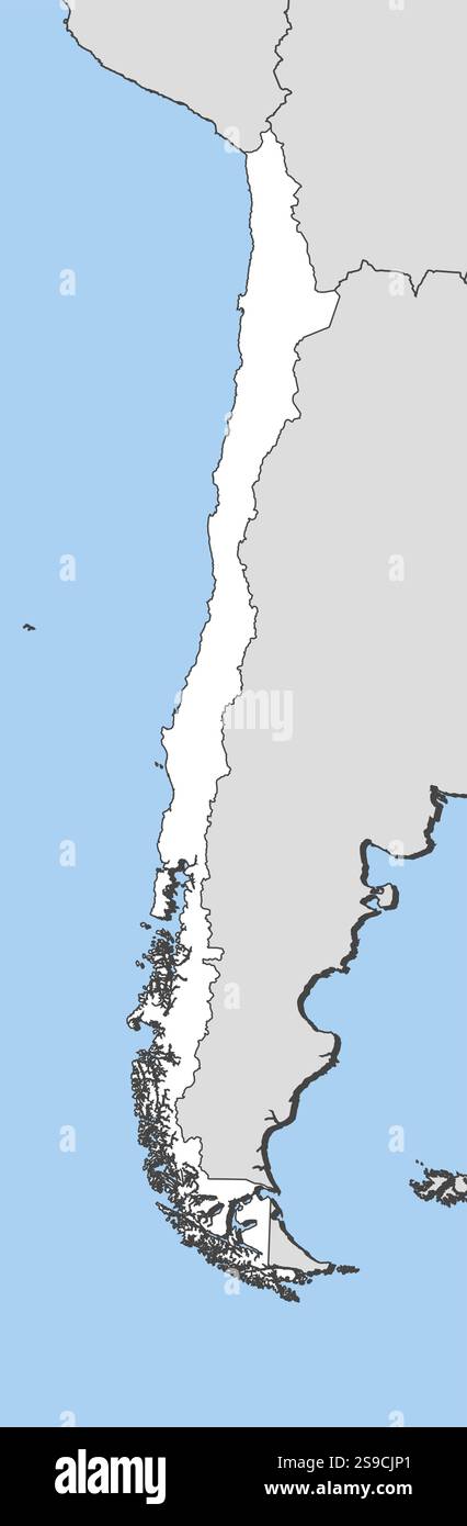 Map of Chile and nearby countries, Chile is highlighted in white Stock ...