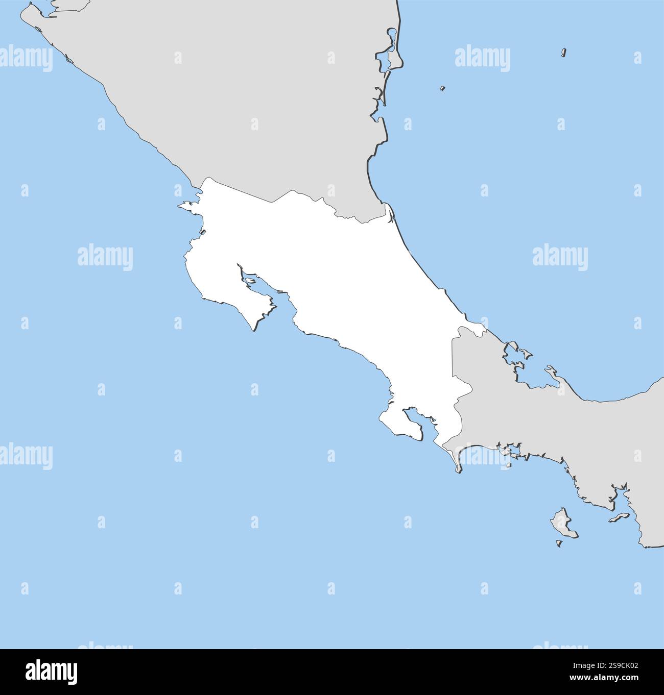 Map of Costa Rica and nearby countries, Costa Rica is highlighted in ...