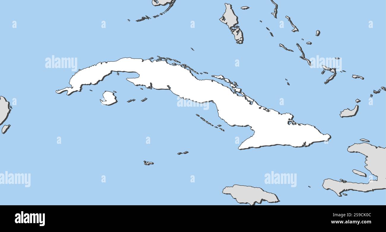 Map of Cuba and nearby countries, Cuba is highlighted in white Stock ...