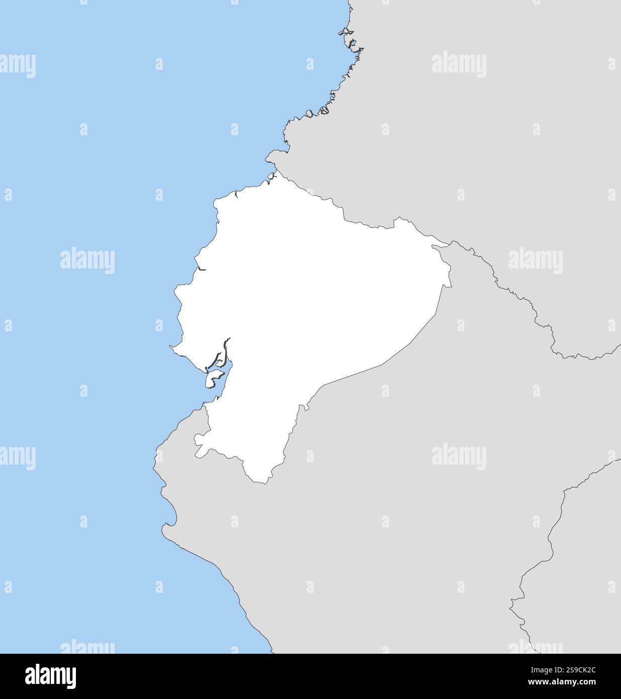 Map of Ecuador and nearby countries, Ecuador is highlighted in white ...