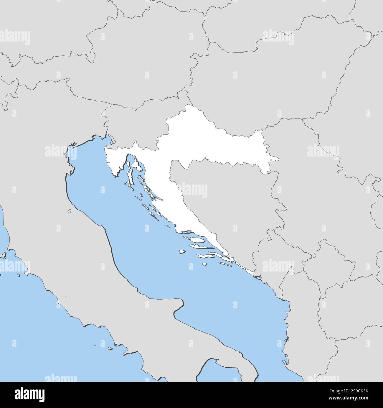 Map of Croatia and nearby countries, Croatia is highlighted in white ...