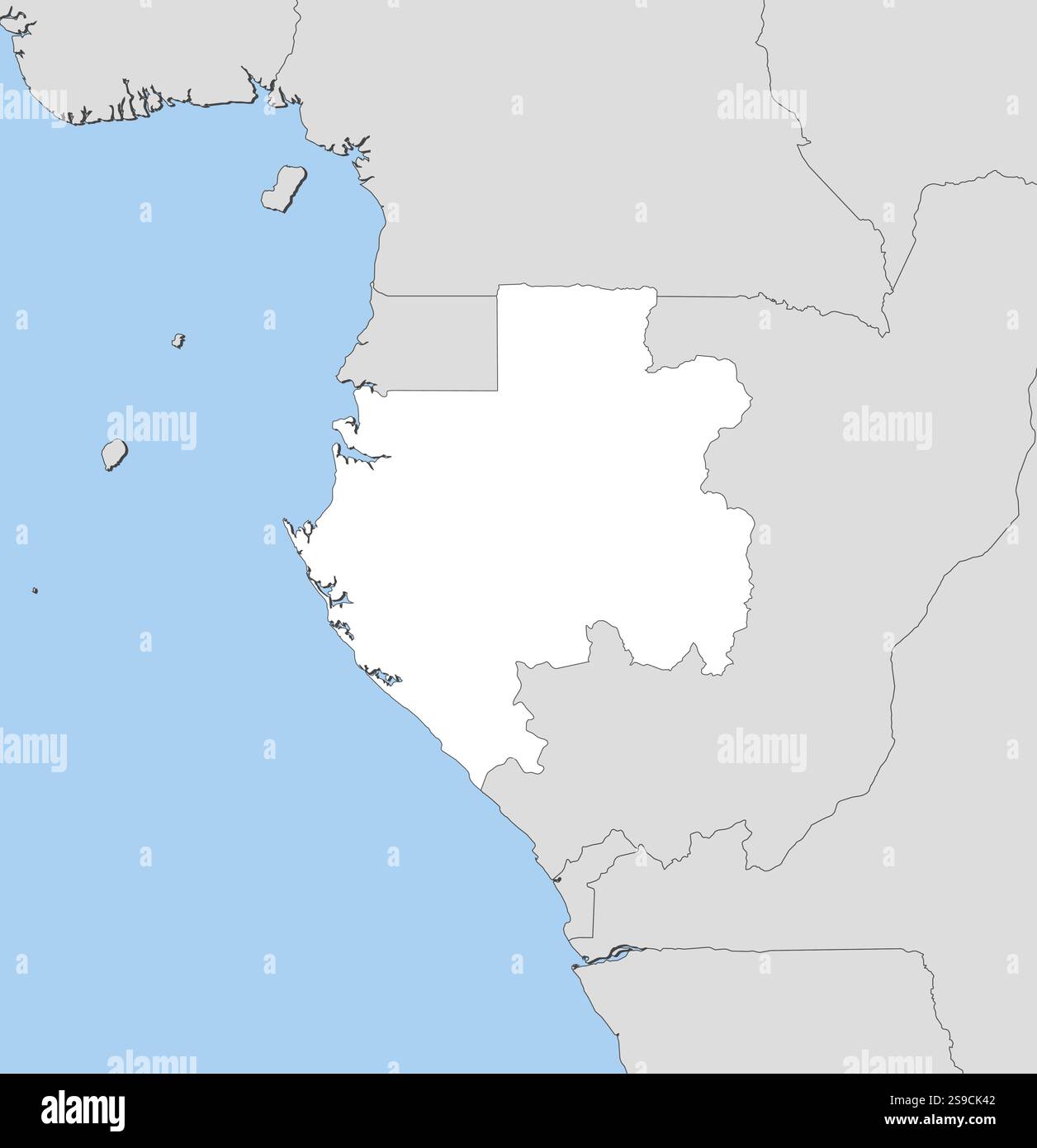 Map of Gabon and nearby countries, Gabon is highlighted in white Stock ...