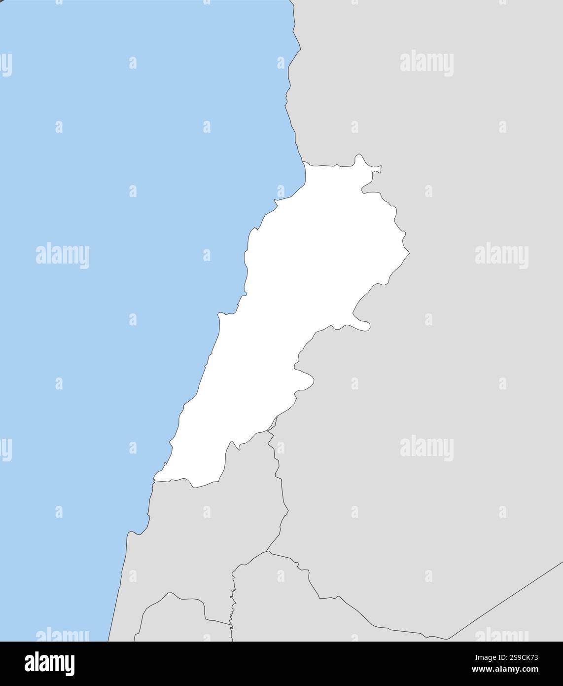 Map of Lebanon and nearby countries, Lebanon is highlighted in white ...