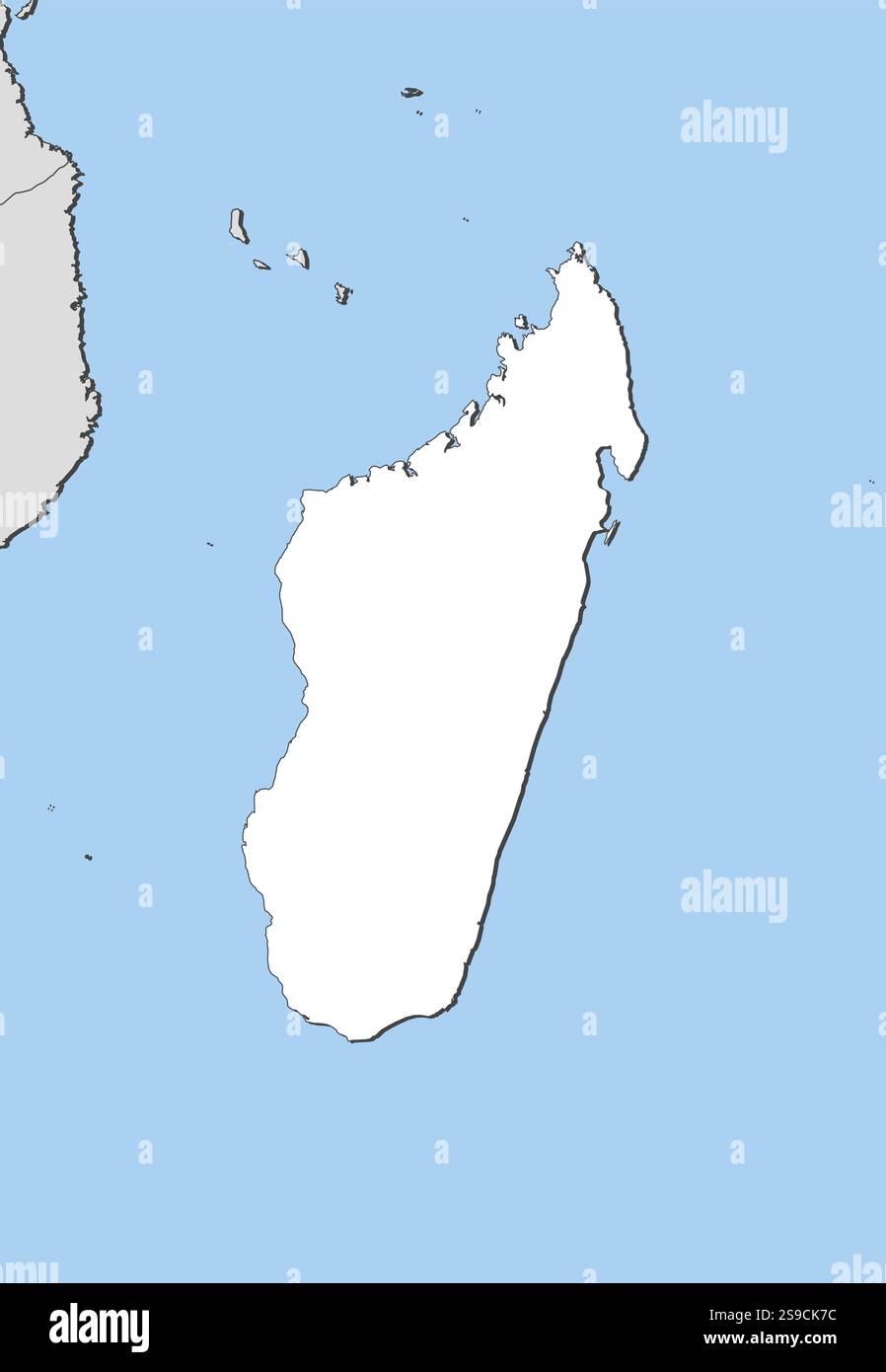Map of Madagascar and nearby countries, Madagascar is highlighted in ...