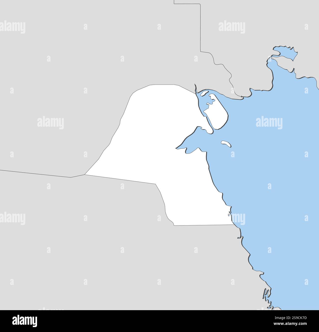Map of Kuwait and nearby countries, Kuwait is highlighted in white ...