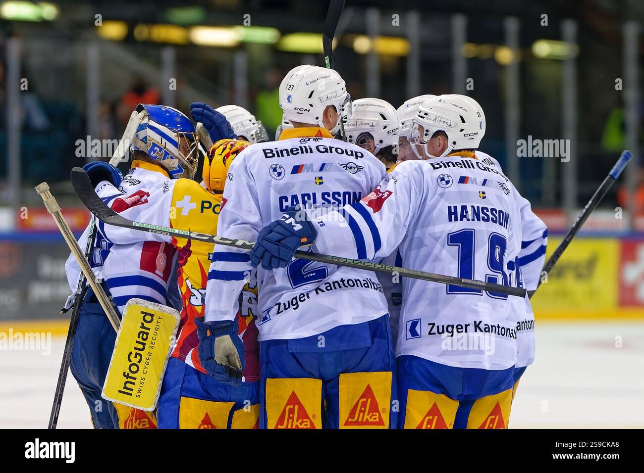 Geneva, Switzerland, January 25 2025 : EV Zug celebrate after winning ...
