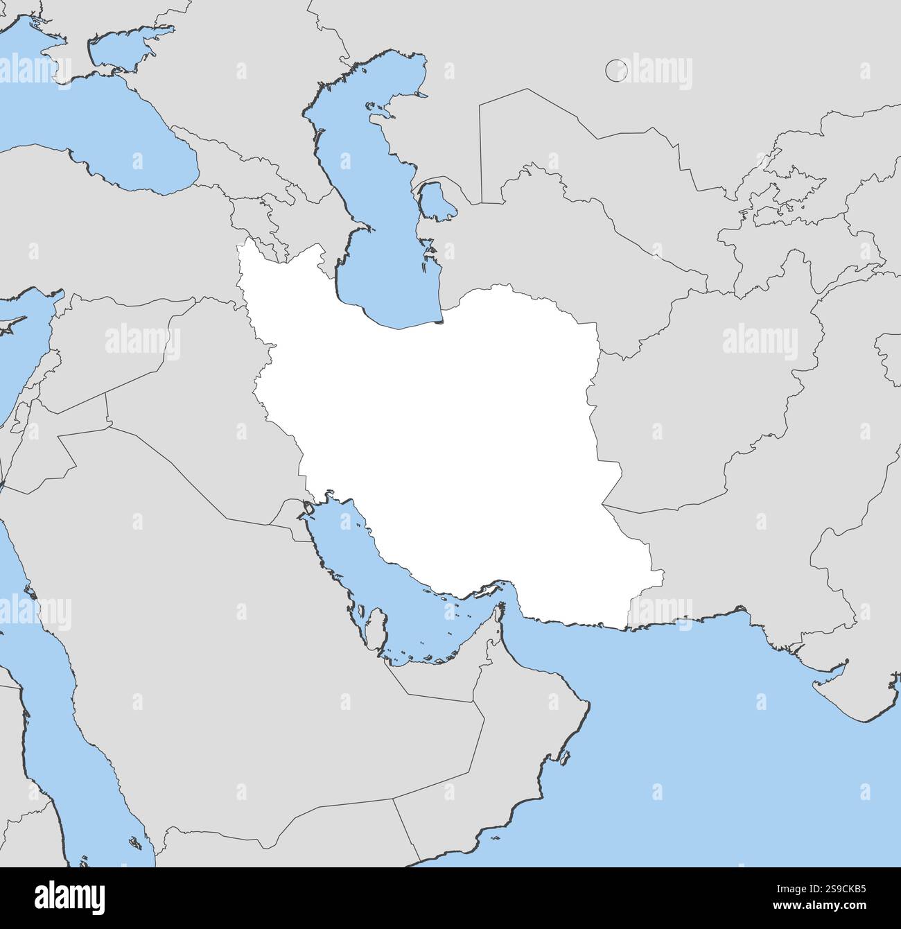 Map of Iran and nearby countries, Iran is highlighted in white Stock ...