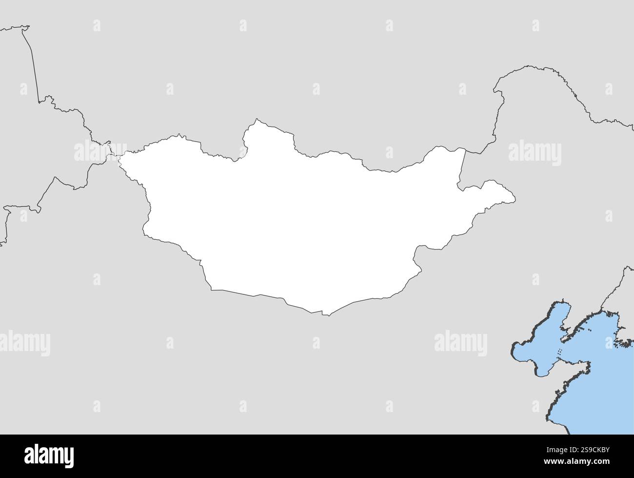 Map of Mongolia and nearby countries, Mongolia is highlighted in white ...