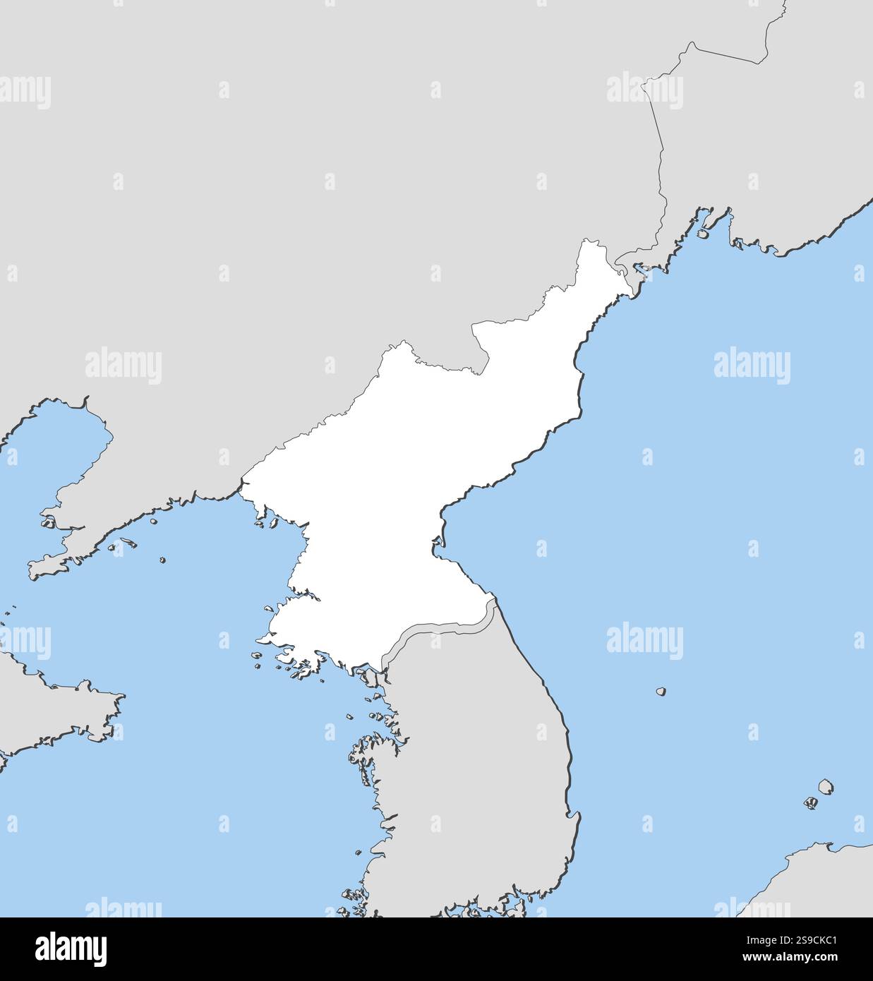 Map of North Korea and nearby countries, North Korea is highlighted in ...