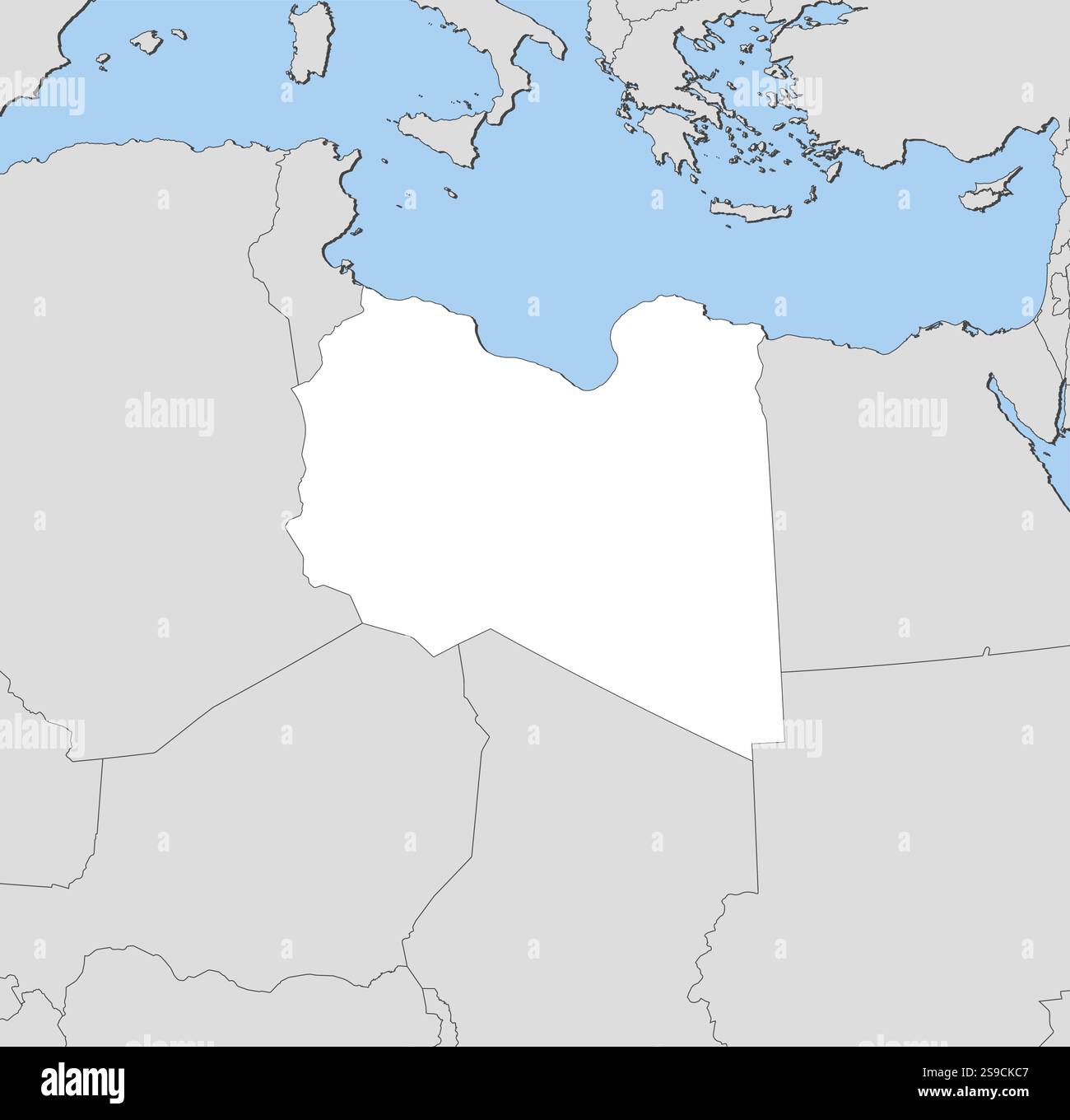 Map of Libya and nearby countries, Libya is highlighted in white Stock ...