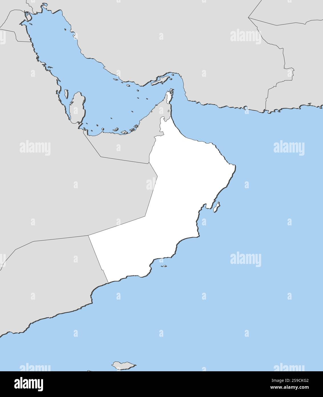 Map of Oman and nearby countries, Oman is highlighted in white Stock ...