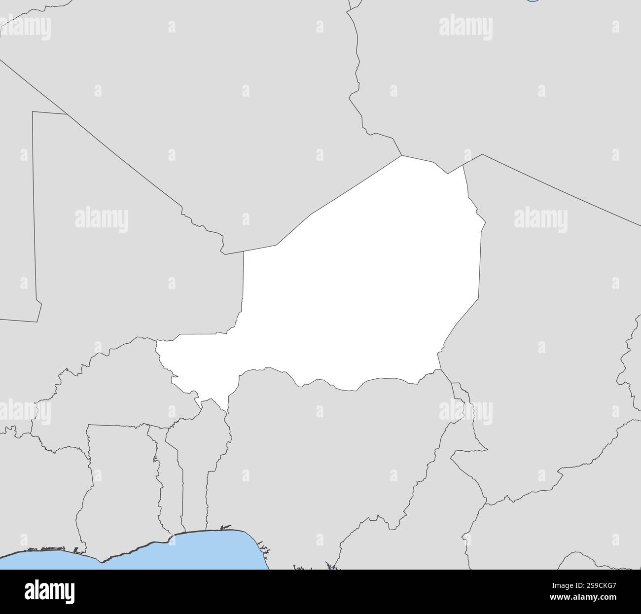 Map of Niger and nearby countries, Niger is highlighted in white Stock ...