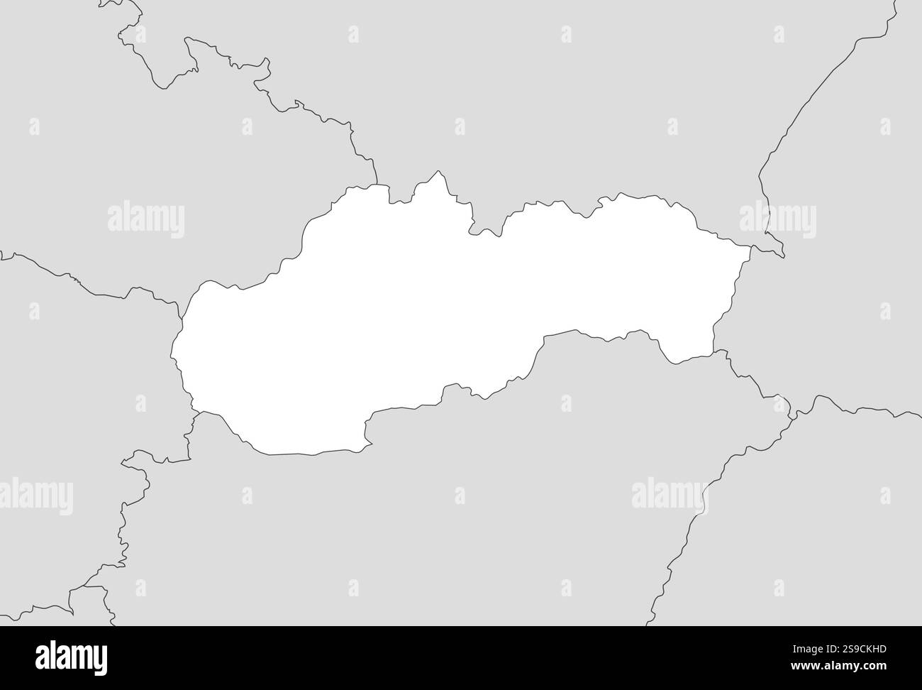 Map of Slovakia and nearby countries, Slovakia is highlighted in white ...