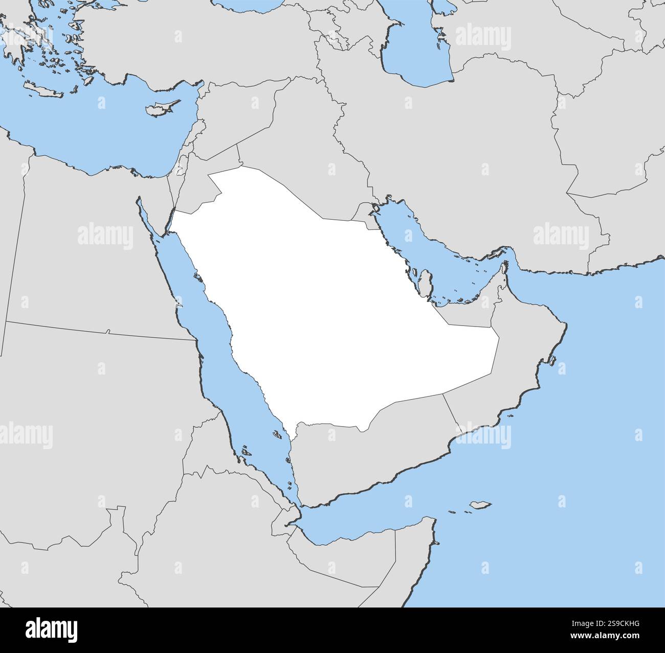 Map of Saudi Arabia and nearby countries, Saudi Arabia is highlighted ...