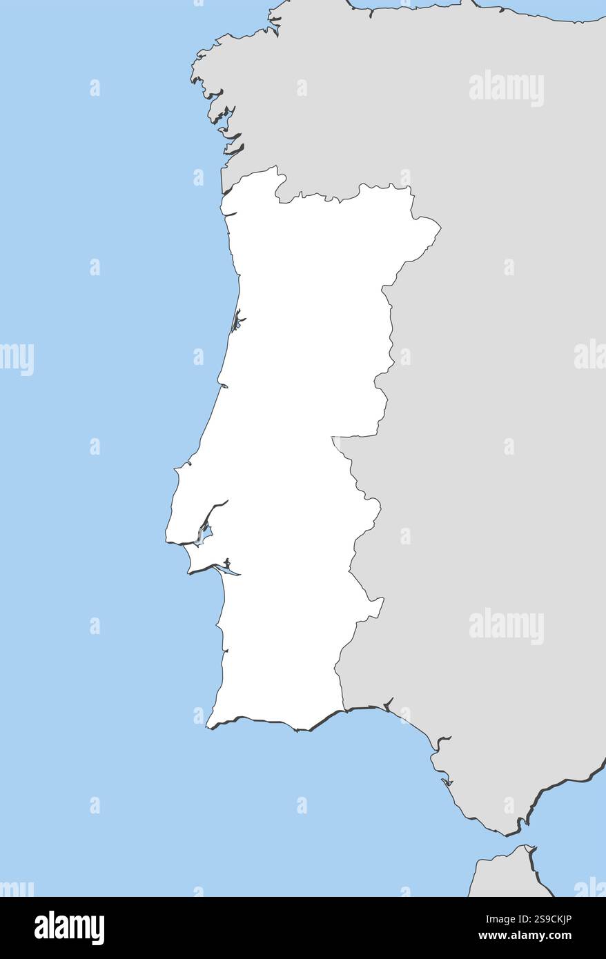 Map of Portugal and nearby countries, Portugal is highlighted in white ...