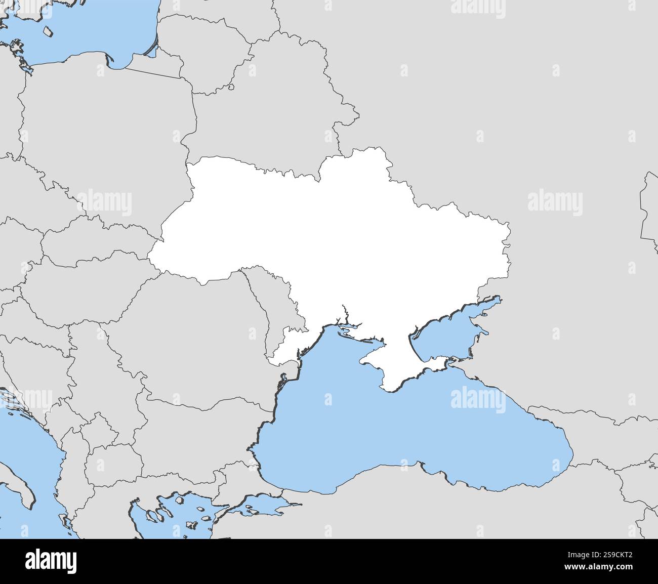 Map of Ukraine and nearby countries, Ukraine is highlighted in white ...