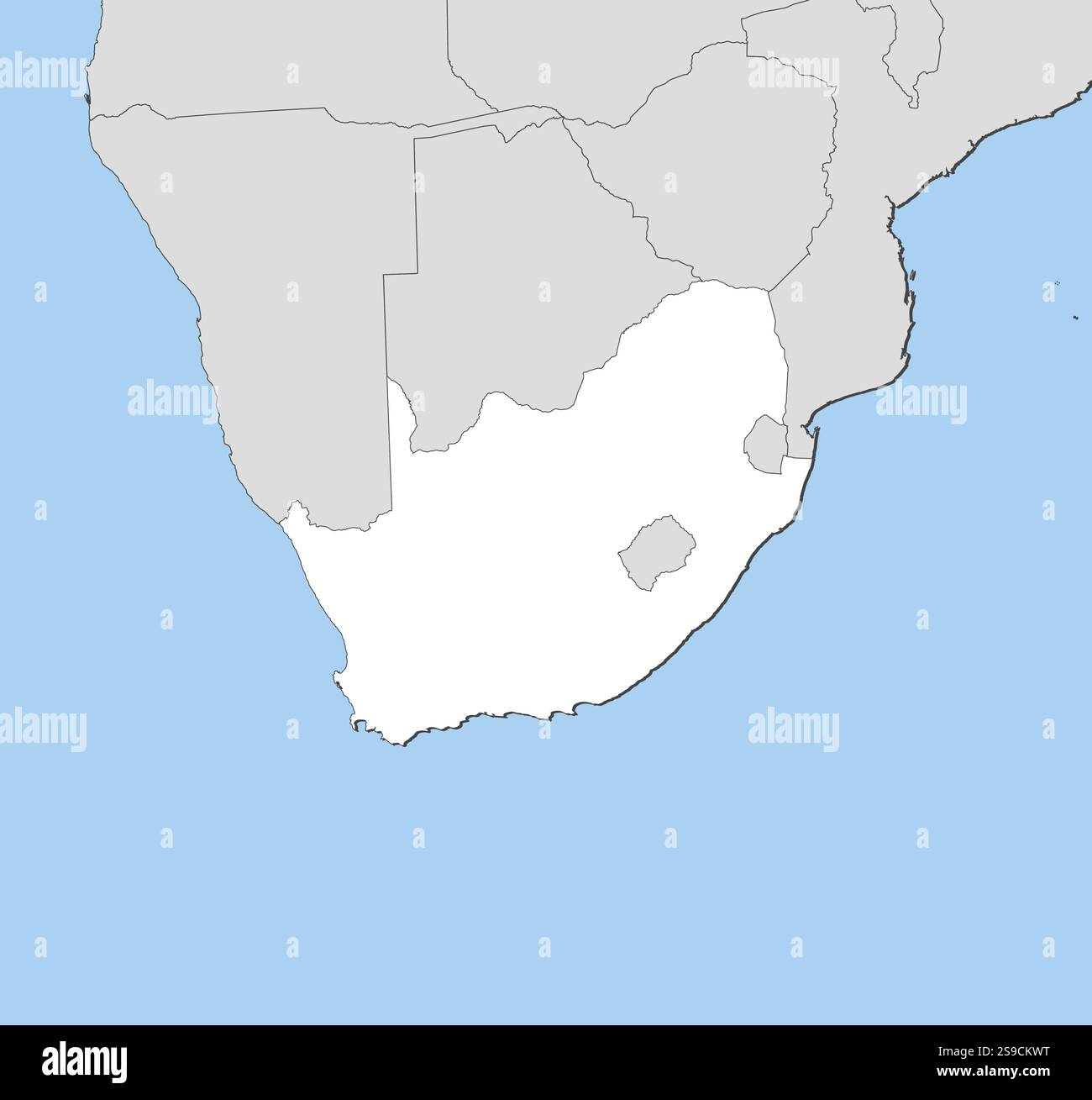 Map of South Africa and nearby countries, South Africa is highlighted ...