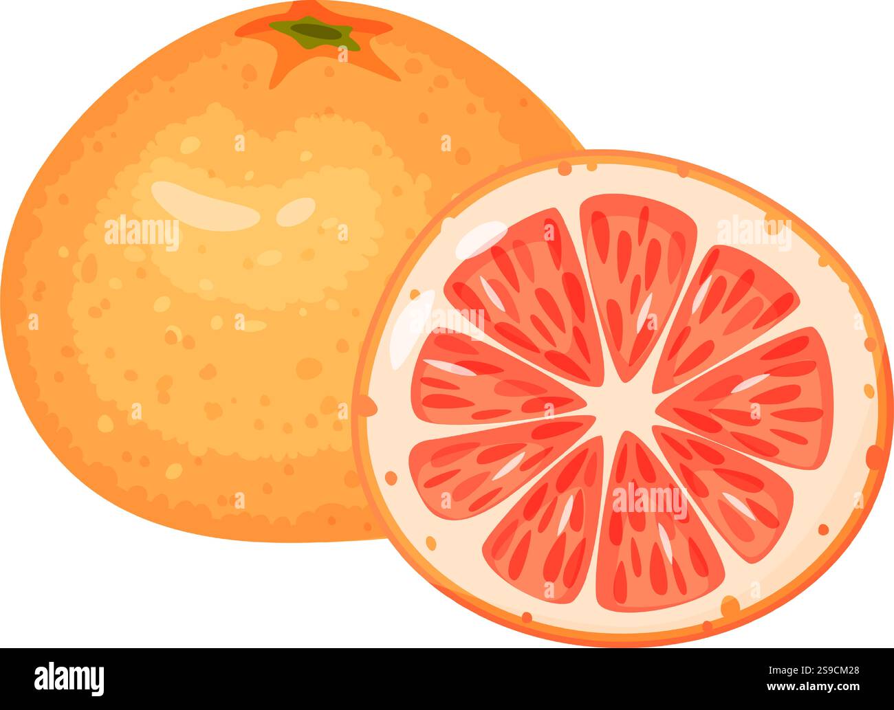 Ripe grapefruit showing its whole fruit and a half, highlighting the ...