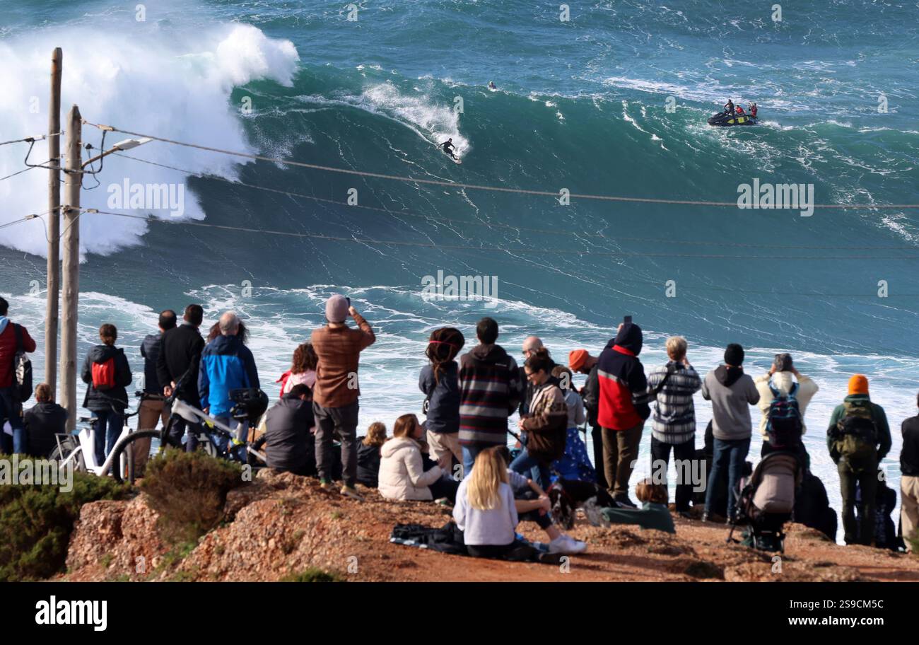 NAZARE, PORTUGAL - JANUARY 25: People watching Laura Crane of Great ...