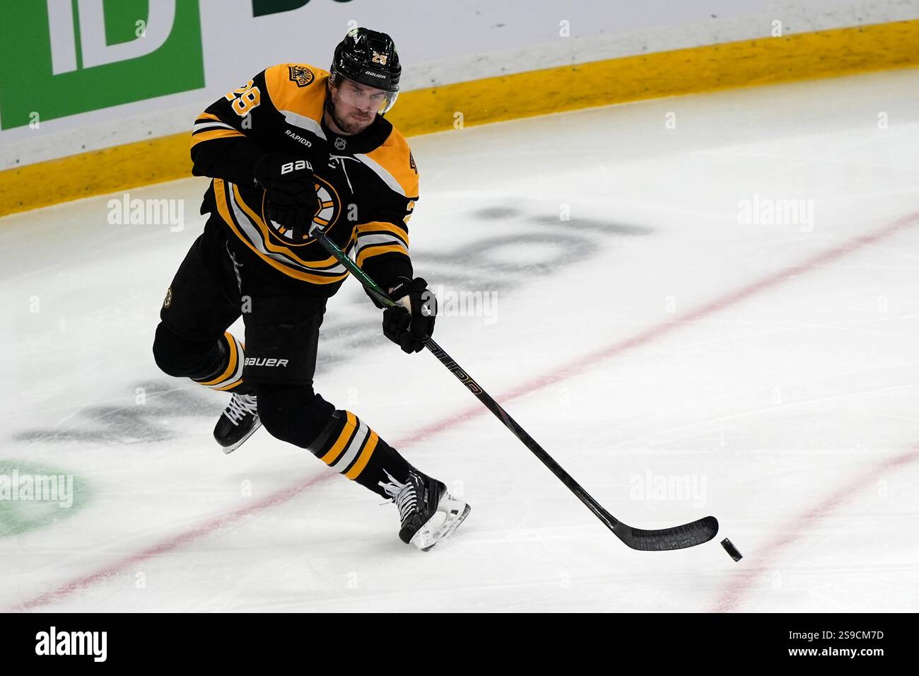 Boston Bruin defenseman Parker Wotherspoon (29) makes a pass during the ...