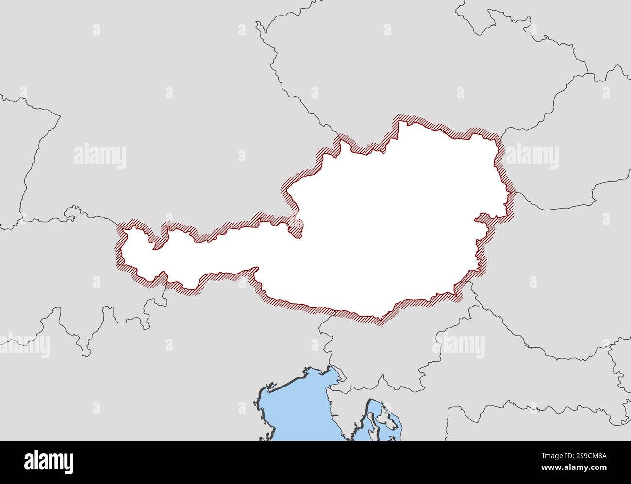 Map of Austria and nearby countries, Austria is highlighted by a ...